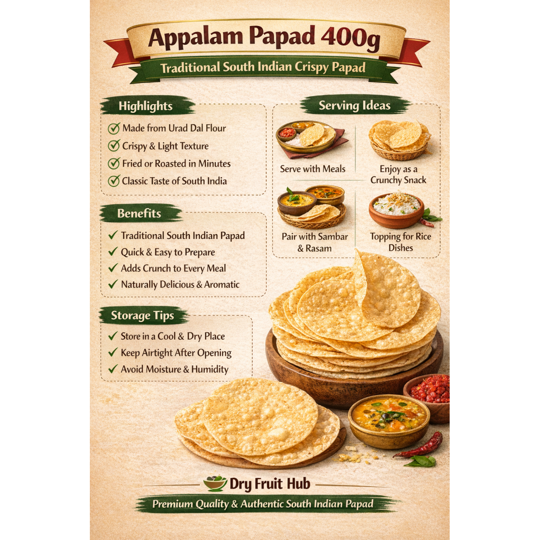 Appalam Papad 400g | Traditional South Indian Papad Online